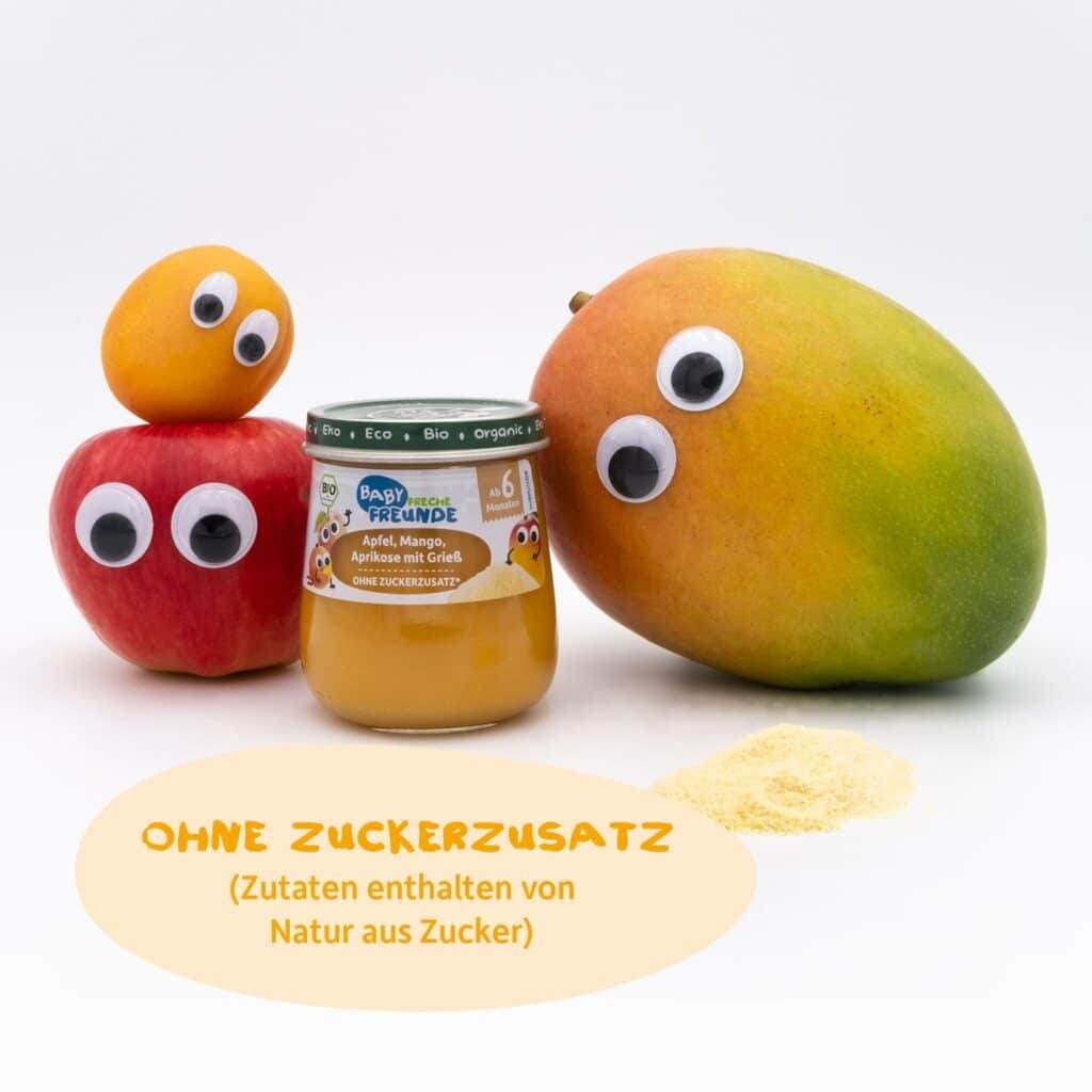 Babybrei Apfel Mango Aprikose Grieß - Baby Freche Freunde