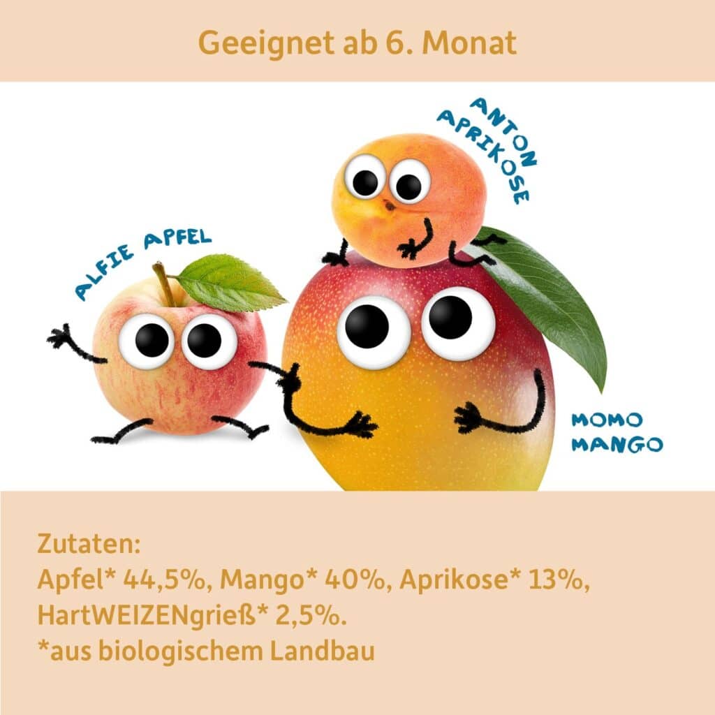 Babybrei Apfel Mango Aprikose Grieß - Baby Freche Freunde
